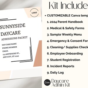 Daycare Forms Starter Kit Editable Template Home Daycare Handbook ...