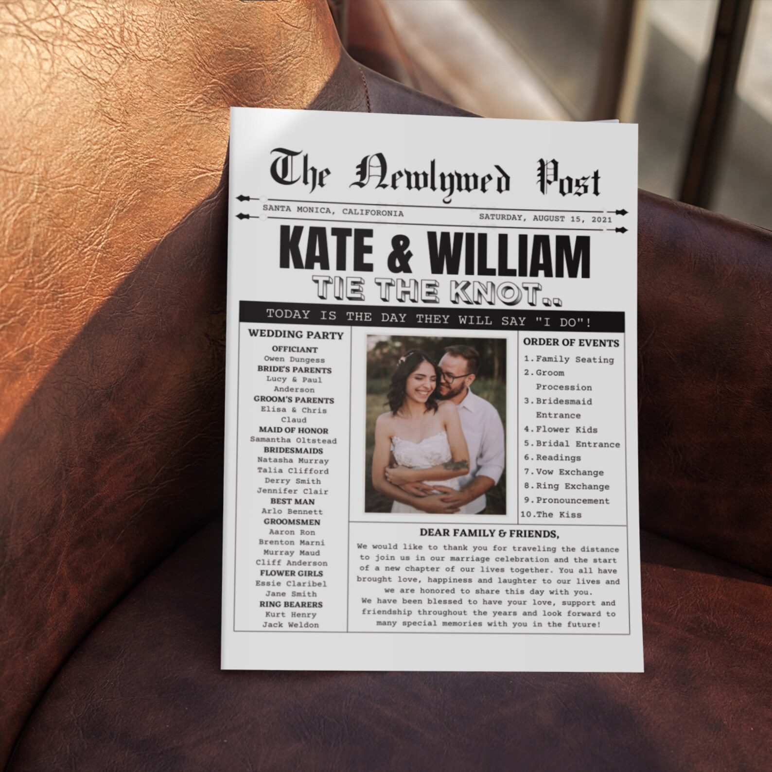 Newspaper Wedding Program Template Editable Wedding Newspaper Program ...