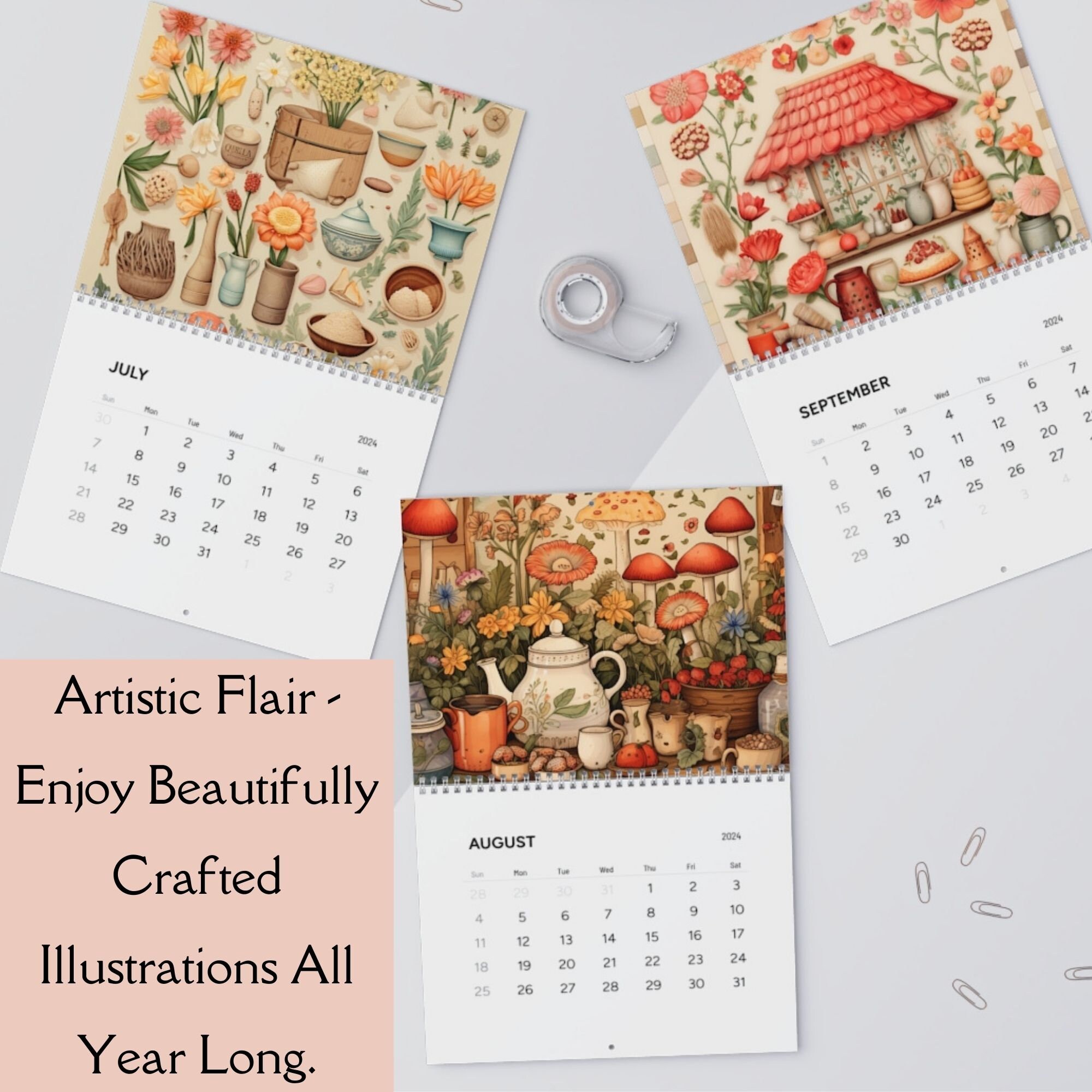 2024 Wall Calendar 2024 New Year Calendar Cottagecore Homespun Family ...