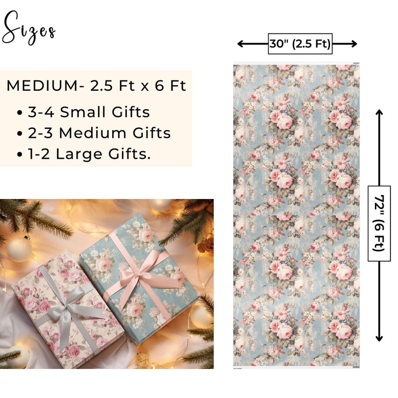 Floral Gift Wrapping Paper Roll Elegant Gift Wrap Floral Print Birthday ...
