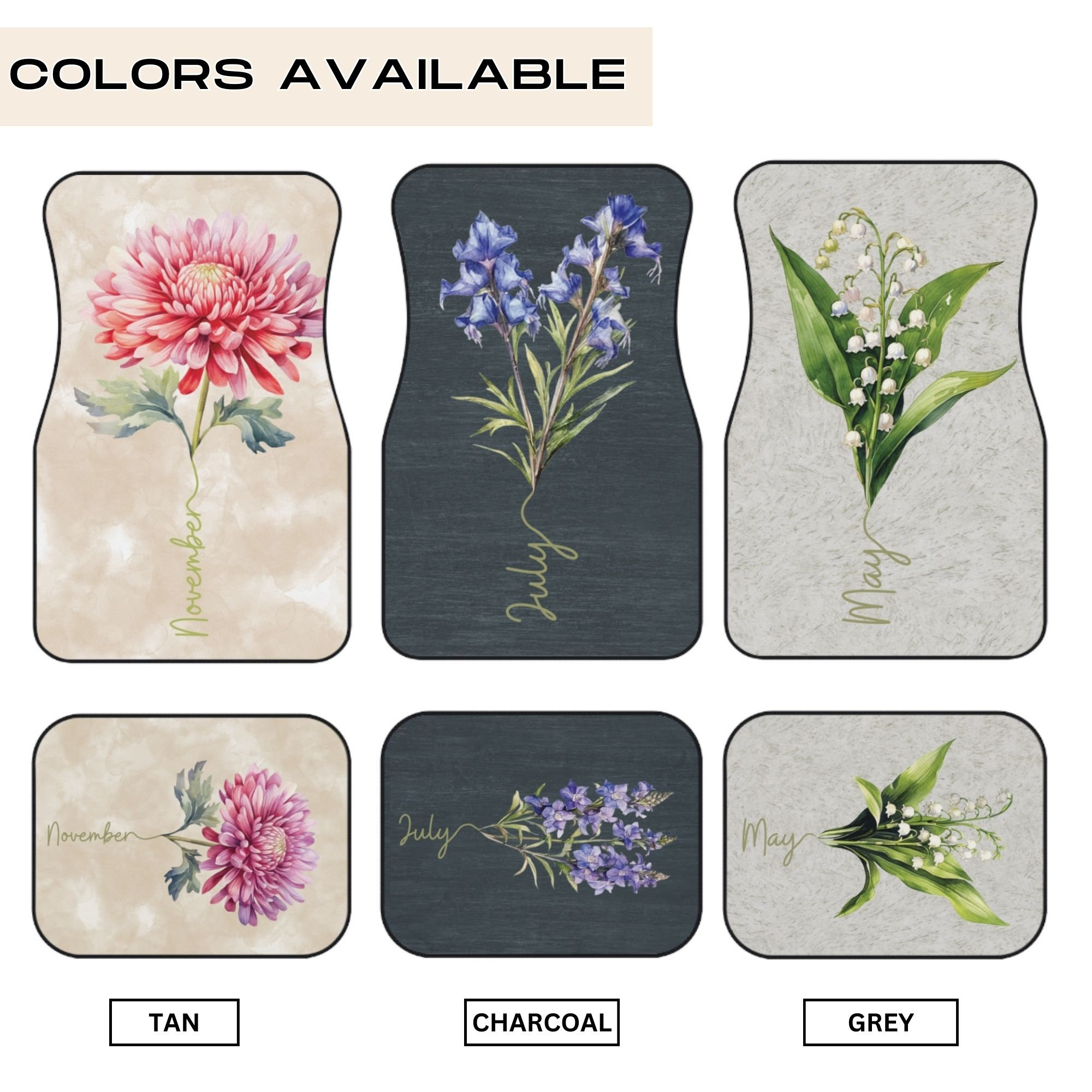 Car Mats Birth Month Flower Custom Car Floor Mat Set of 4 Floral Car ...