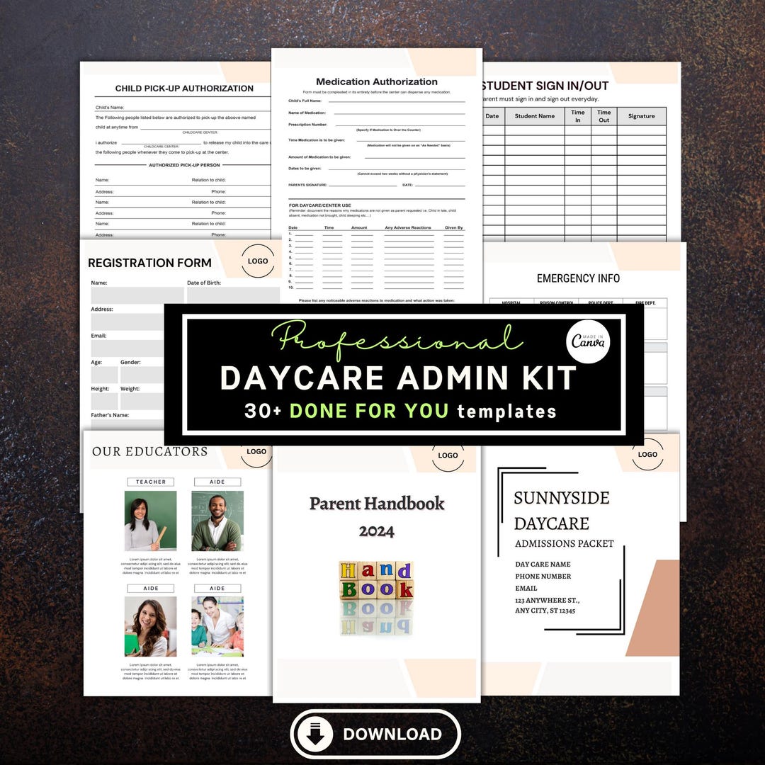Daycare Forms Starter Kit Editable Template Home Daycare Handbook Small ...