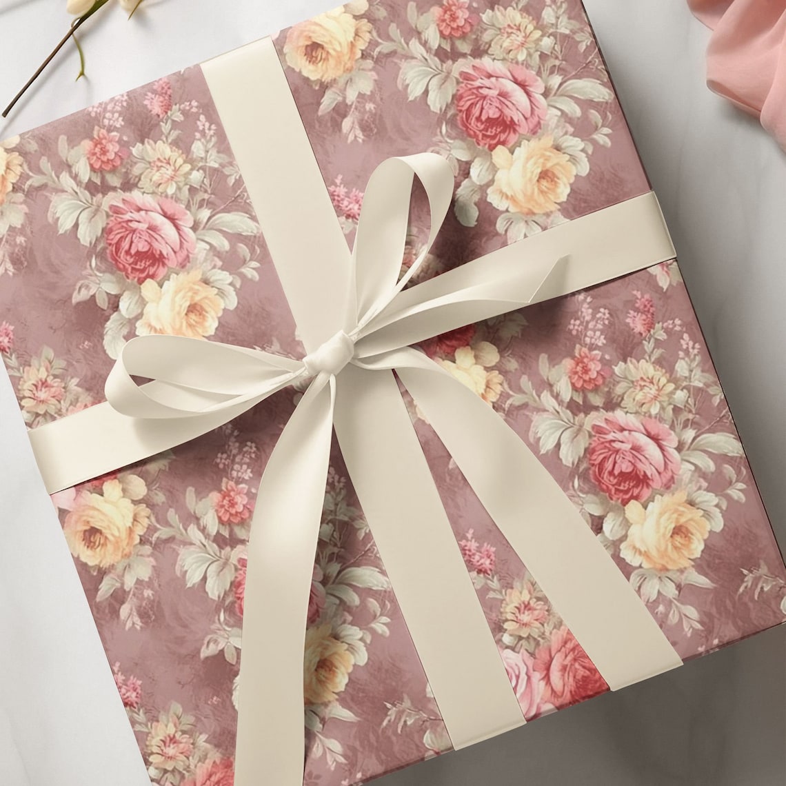 Floral Gift Wrap Roll Floral Print Wrapping Paper Elegant Birthday Wrap ...