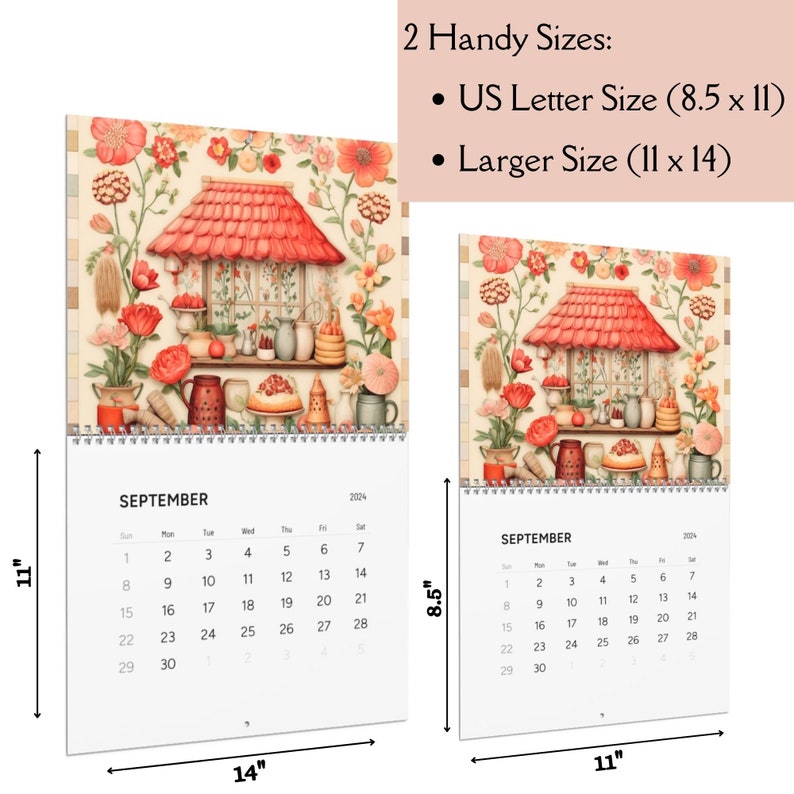 2024 Wall Calendar 2024 New Year Calendar Cottagecore Homespun Family ...