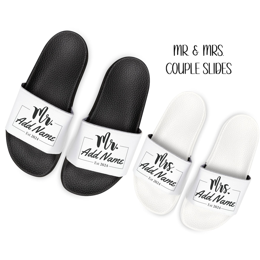 Custom Couple Slide Sandals Mr Mrs Gift Men Gift Him Summer Sandals ...