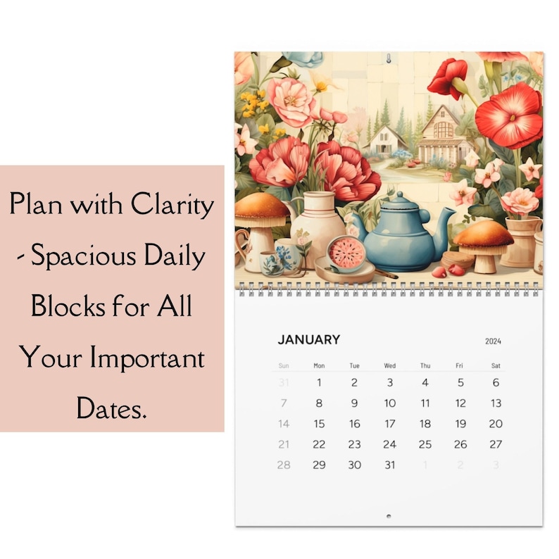 2024 Wall Calendar 2024 New Year Calendar Cottagecore Homespun Family ...