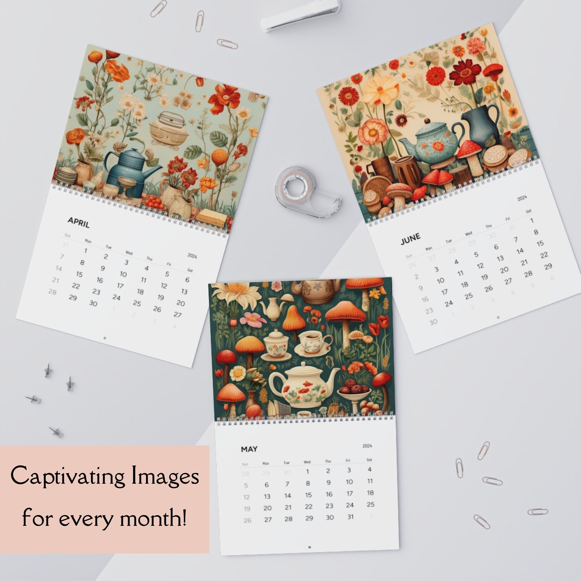 2024 Wall Calendar 2024 New Year Calendar Cottagecore Homespun Family ...