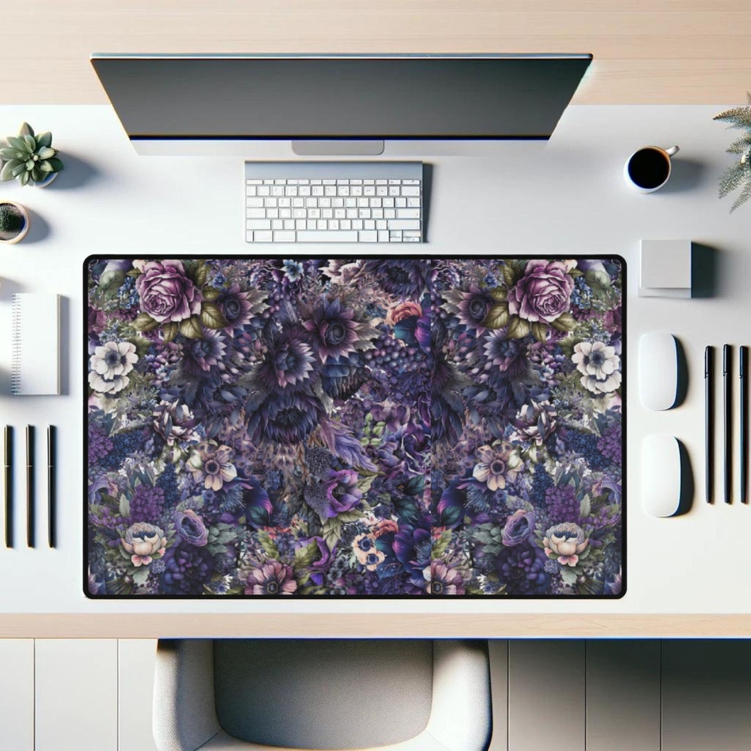 Floral Purple Desk Mat Large Pastel Desk Mat Extra Large XL Purple ...