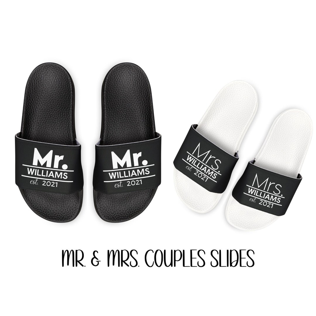 Custom Couple Slide Sandals Personalized Mr Mrs Sandals Wedding Gift ...