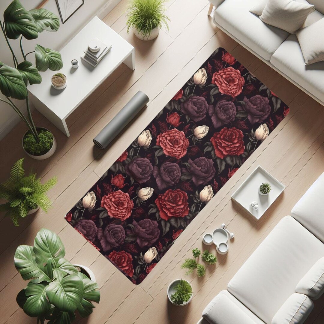 Yoga Mat Floral Custom Meditation Mat Gothic Flower Pattern Prayer Mat ...