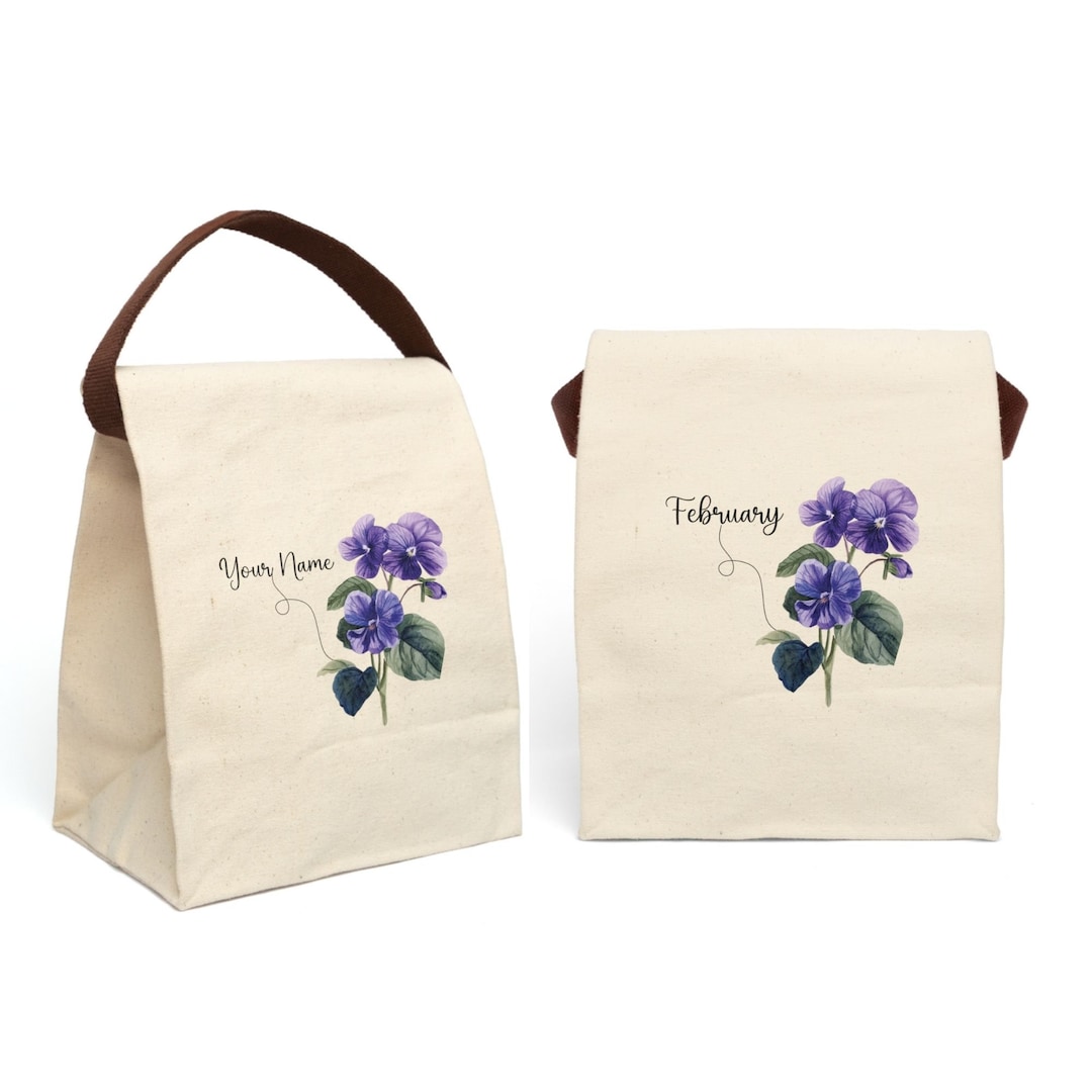 Birth Month Flower Lunch Bag Custom Reusable Canvas Lunch Bag Name ...