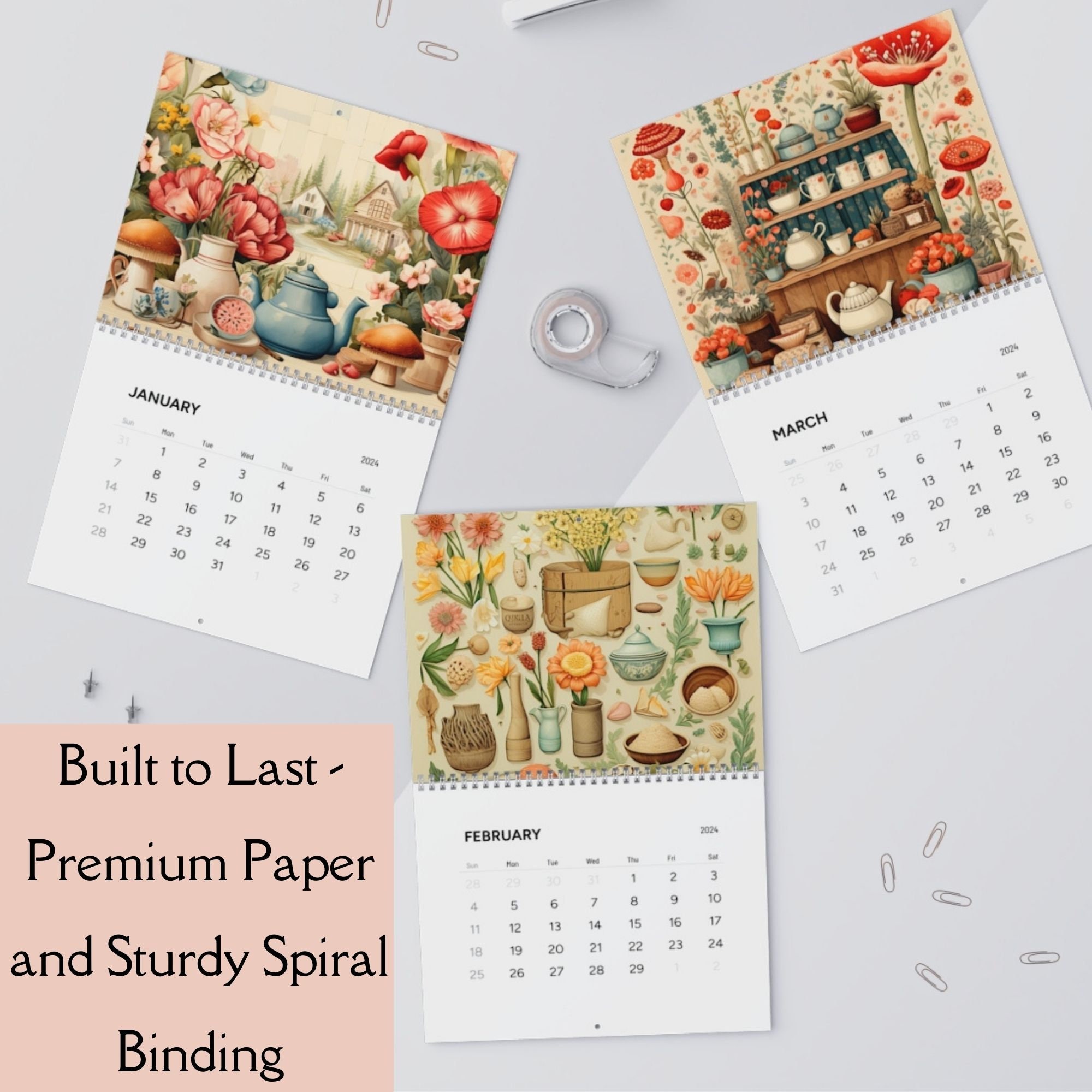 2024 Wall Calendar 2024 New Year Calendar Cottagecore Homespun Family ...