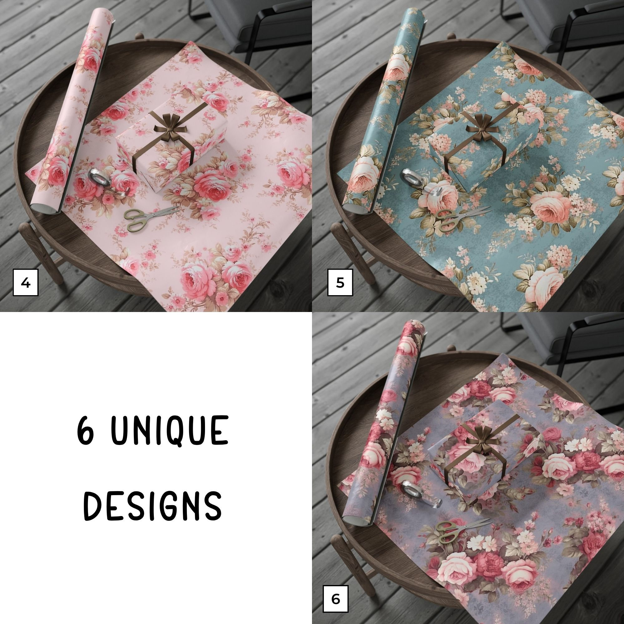 Floral Gift Wrap Roll Floral Print Wrapping Paper Elegant Birthday Wrap ...