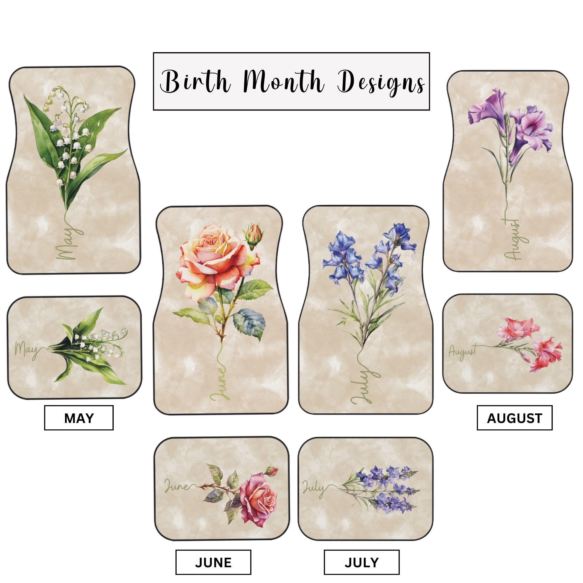Car Mats Birth Month Flower Custom Car Floor Mat Set of 4 Floral Car ...