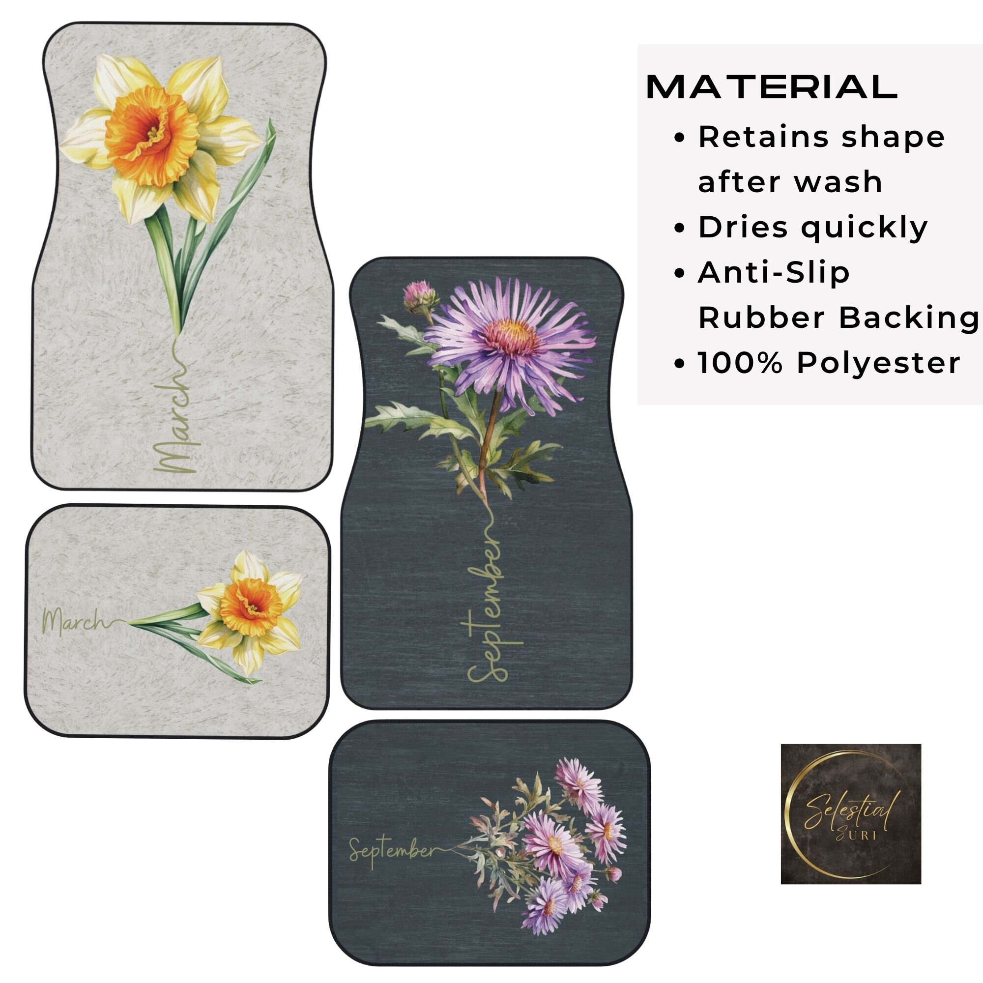 Car Mats Birth Month Flower Custom Car Floor Mat Set of 4 Floral Car ...