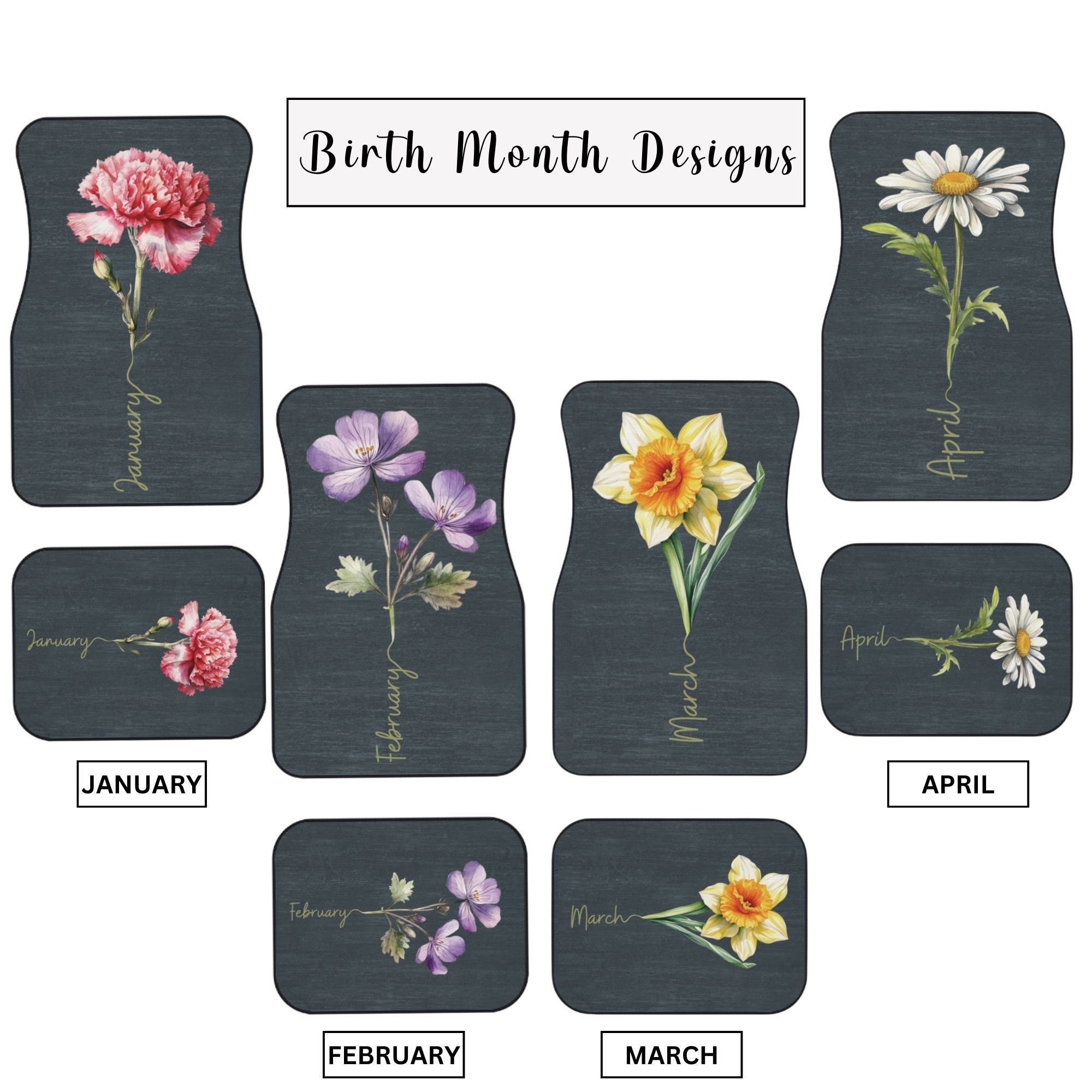 Car Mats Birth Month Flower Custom Car Floor Mat Set of 4 Floral Car ...
