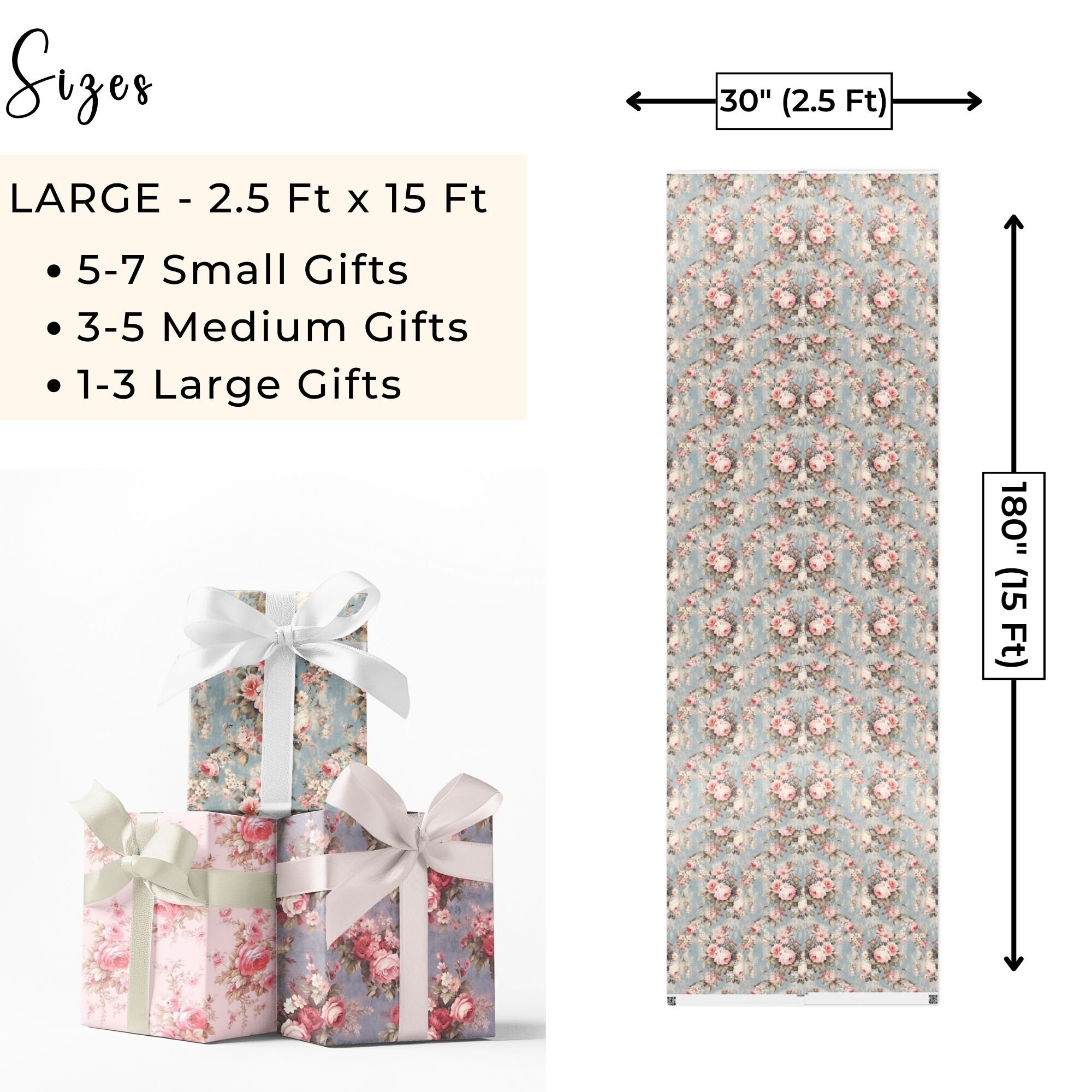Floral Gift Wrap Roll Floral Print Wrapping Paper Elegant Birthday Wrap ...