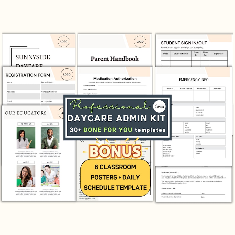 Daycare Forms Starter Kit Editable Template Home Daycare Handbook ...