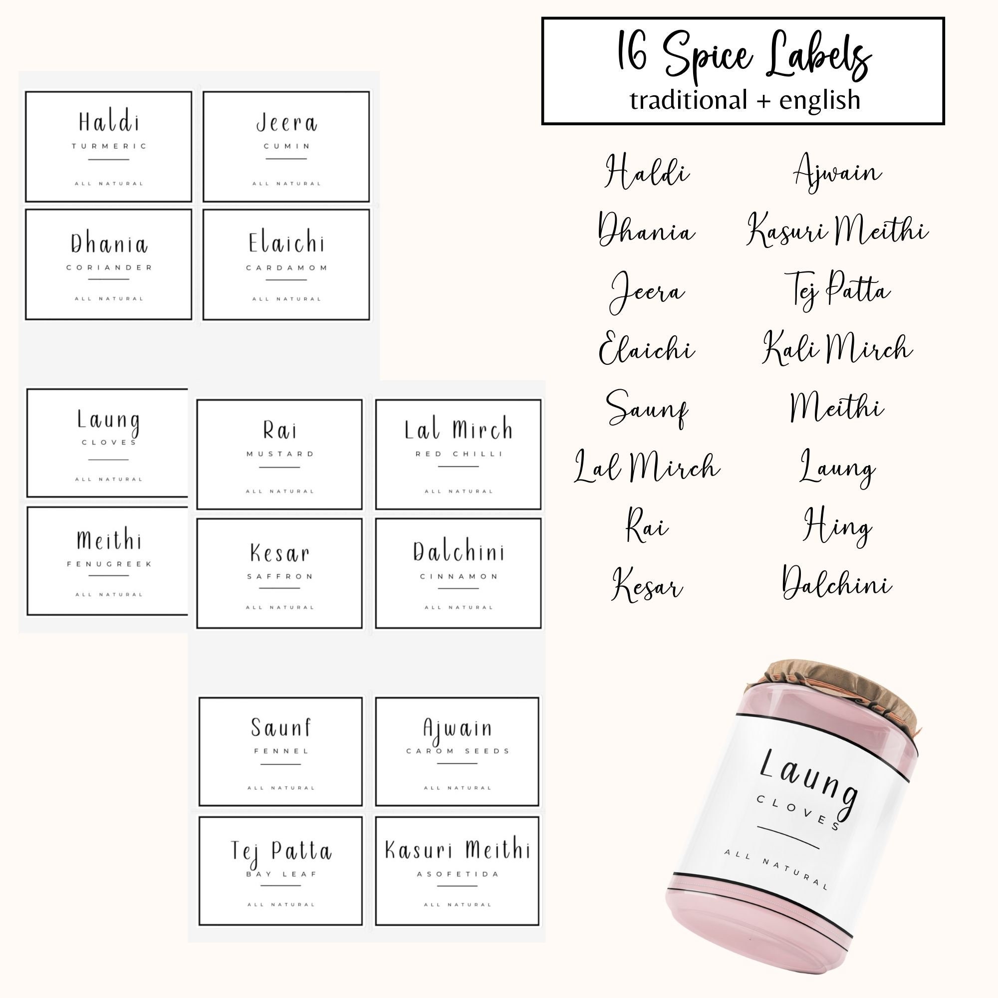 Indian Spices Label Indian Food Label Spice Jar Custom Seasoning Labels ...