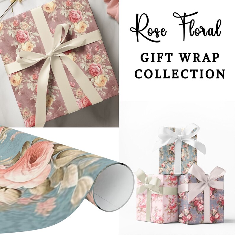 Floral Gift Wrap Roll Floral Print Wrapping Paper Elegant Birthday Wrap ...