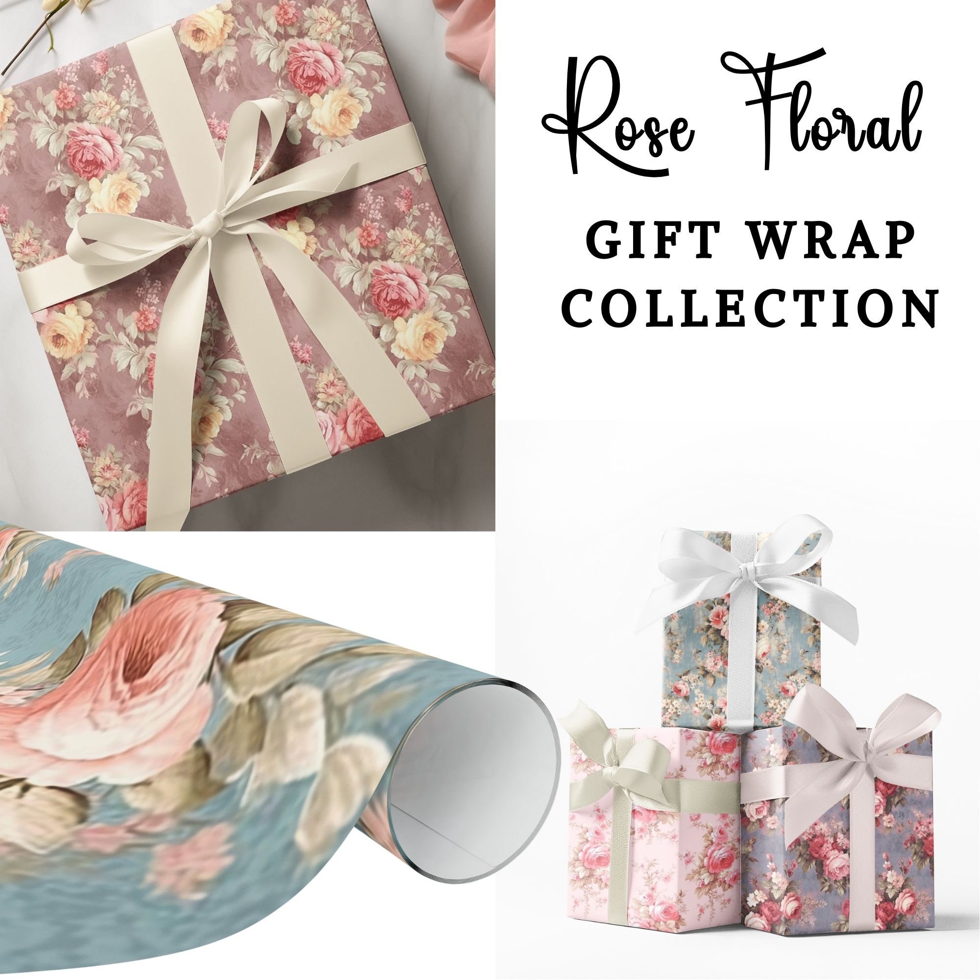 Floral Gift Wrap Roll Floral Print Wrapping Paper Elegant Birthday Wrap ...