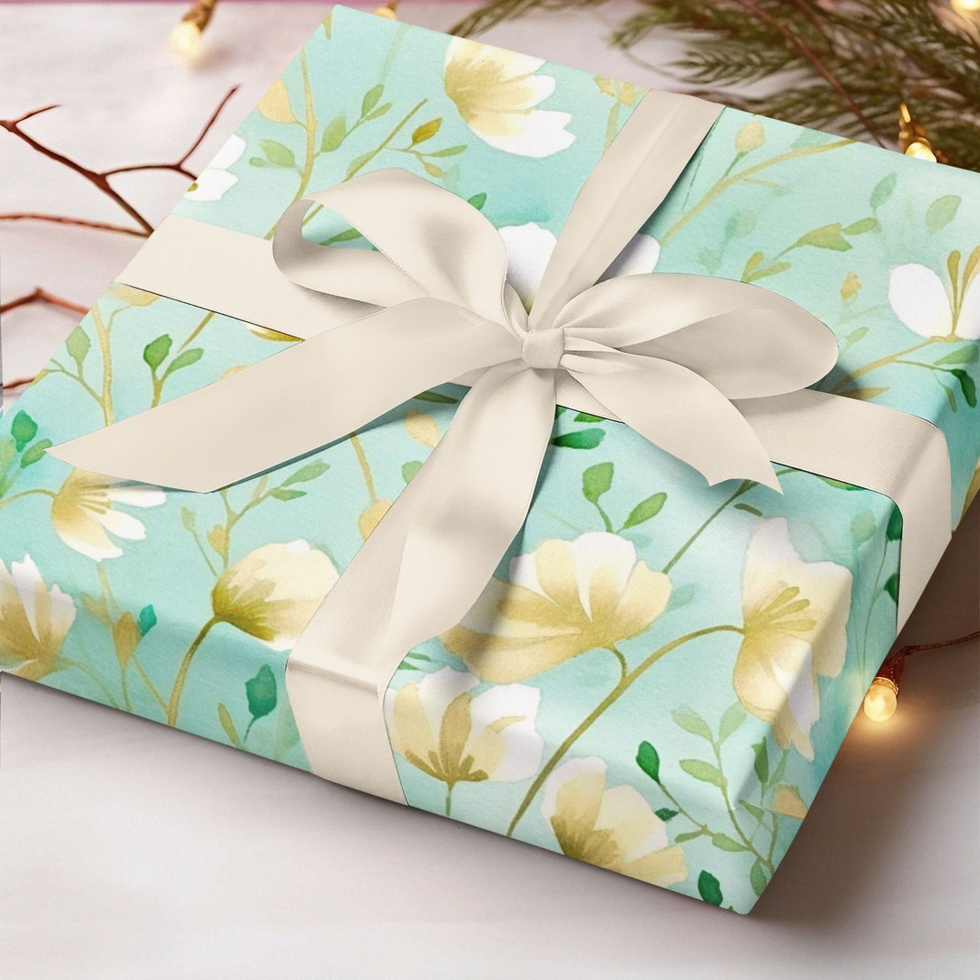 Mint Floral Gift Wrapping Paper Elegant Gift Wrap Birthday Christmas ...