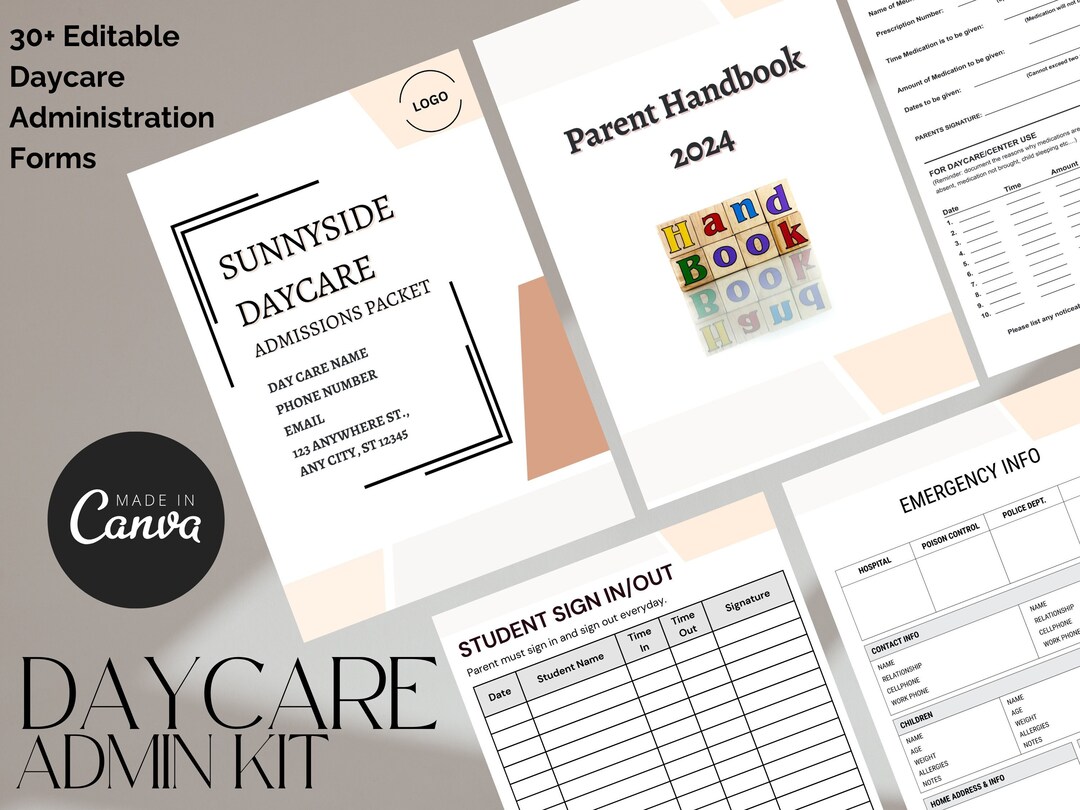 Daycare Forms Editable Template Starter Kit Home Daycare Handbook Small ...