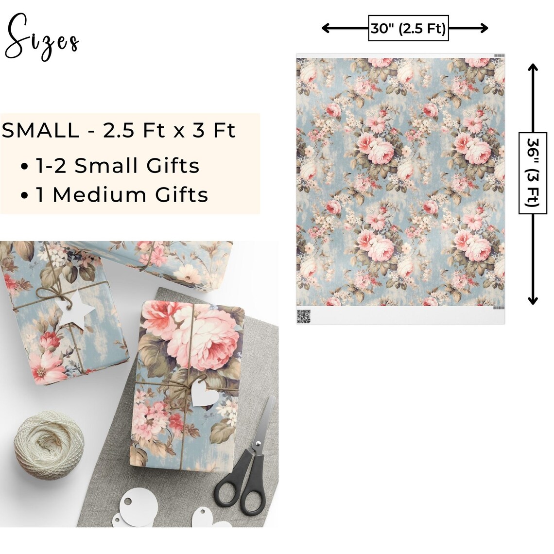 Floral Gift Wrap Roll Floral Print Wrapping Paper Elegant Birthday Wrap ...