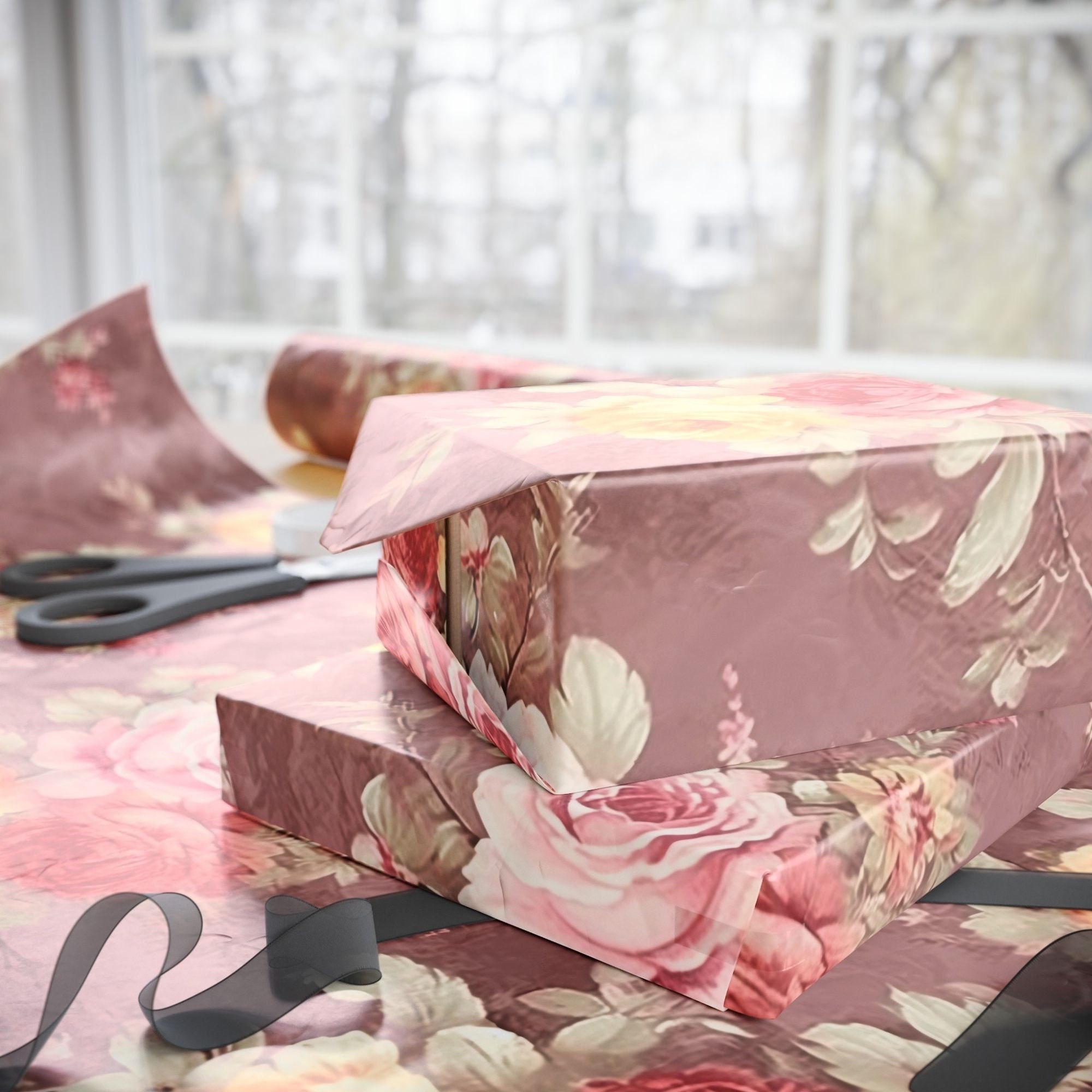Floral Gift Wrap Roll Floral Print Wrapping Paper Elegant Birthday Wrap ...