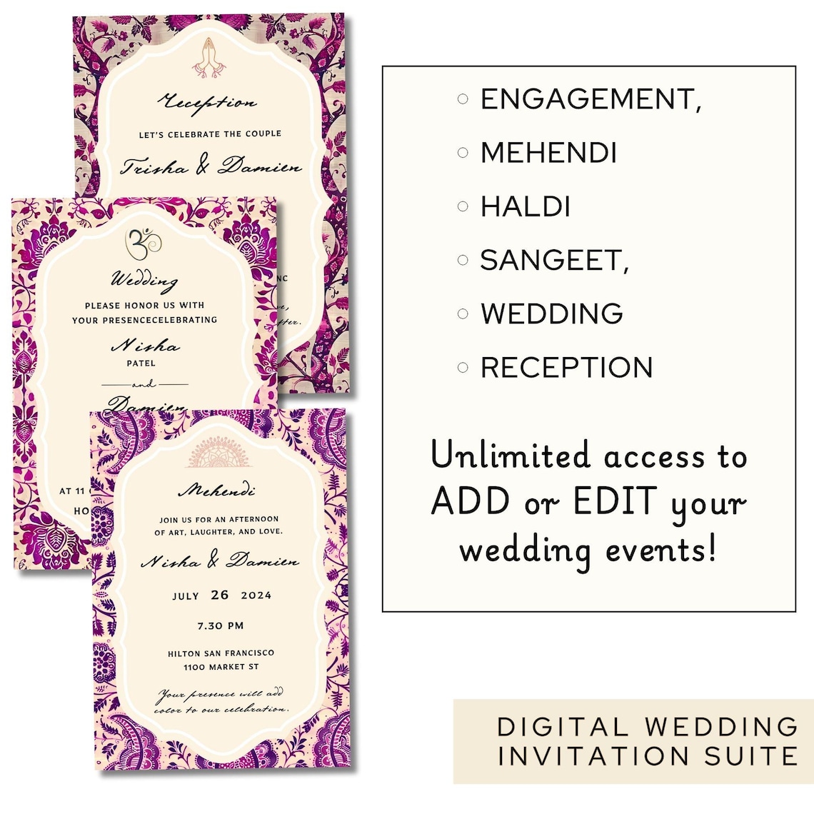 Purple Indian Wedding Invitation Digital Invite Mehndi Invitation ...
