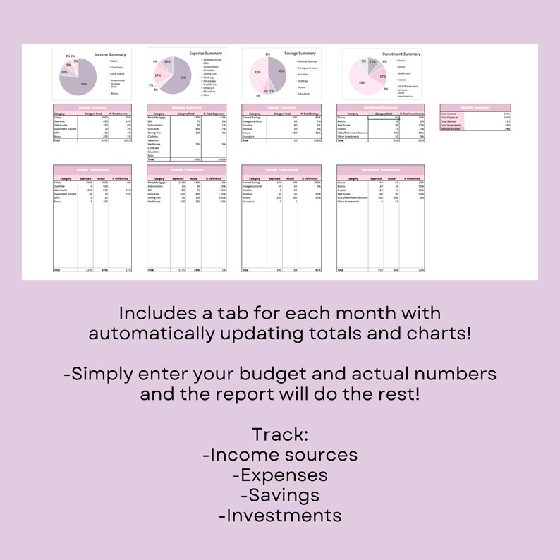 Monthly Budget Spreadsheet Template for Google Sheets and Excel, Simple ...
