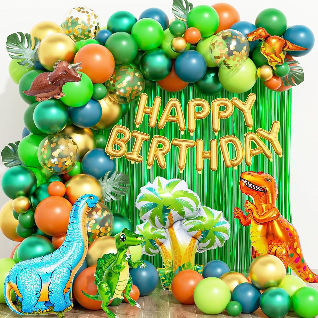 Dinosaur Party Balloon Garland With Inflatable Dinosaurs With ...
