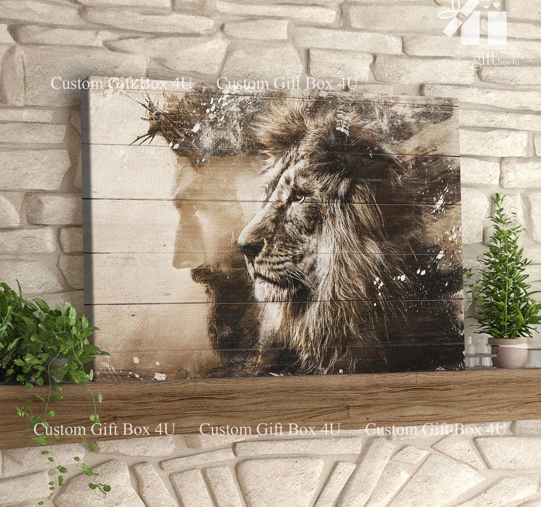 Lion of Judah Canvas Wall Art – Jesus and Lion Painting – Christian ...