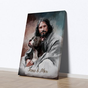 Jesus With Pitbull Oil Painting - Memorial Pit Bull Canvas ...