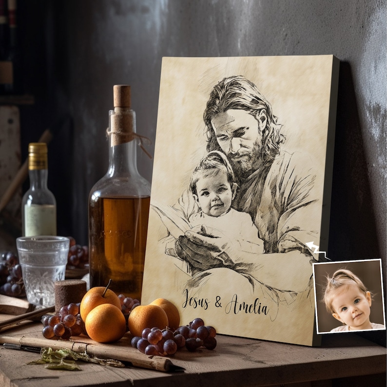 Personalized Jesus and Child Pencil Sketch Portrait (digital Download ...