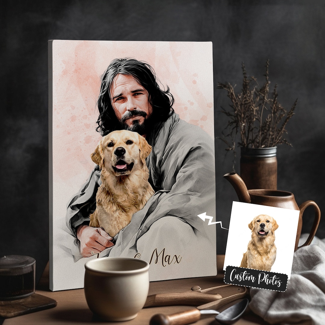 Personalized Canvas Your Dog Safe in the Arms of God - Jesus Holding ...