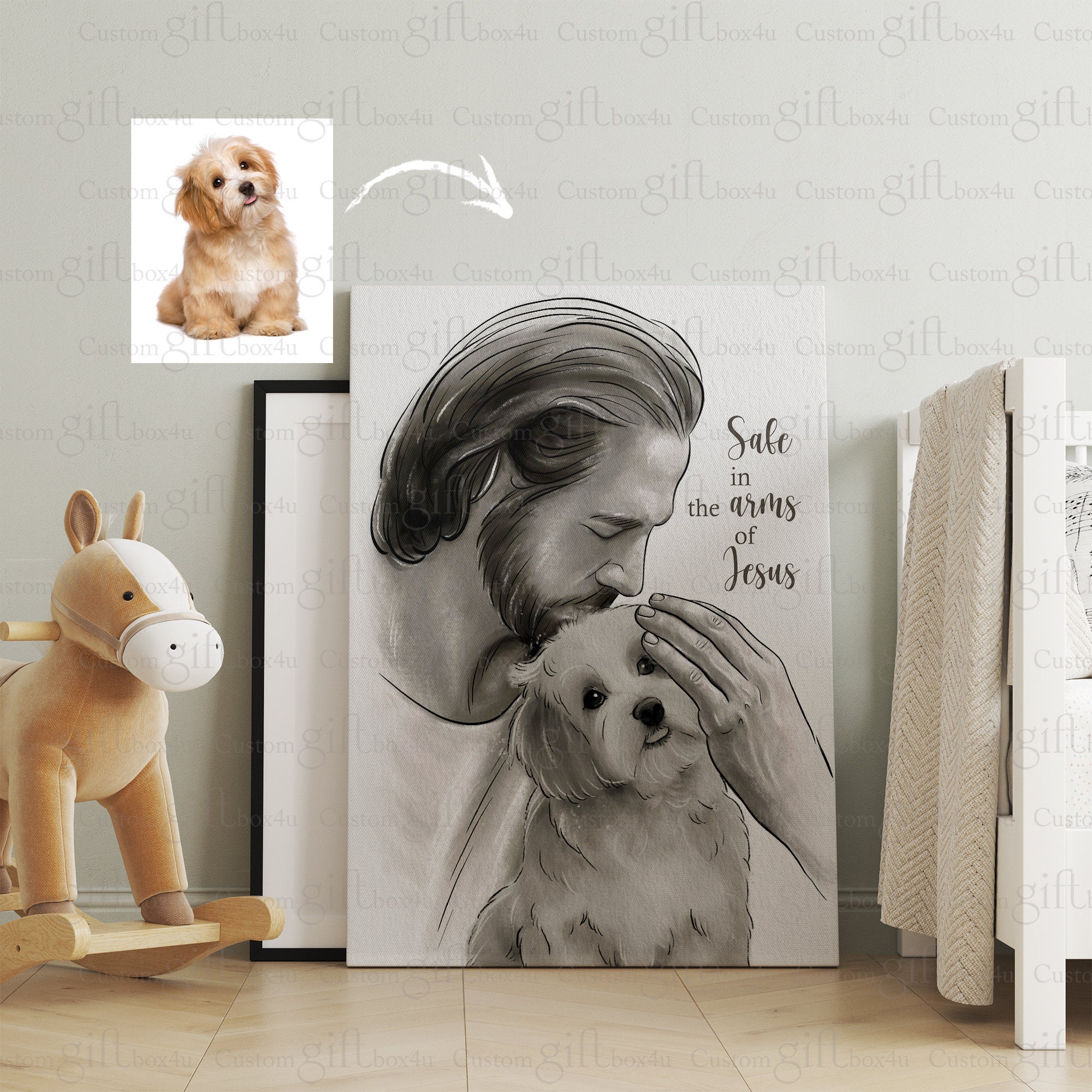 Personalized Dog Safe in Jesus's Arms Canvas Sympathy Dog Dog Heaven ...