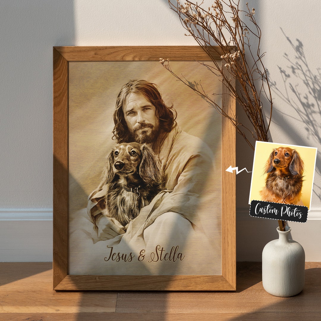Personalized Canvas Your Dog Safe in the Arms of God - Jesus Holding ...