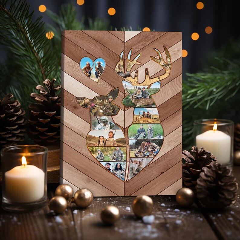 Custom Deer Photo Collage: Rustic Hunting Couple Gift, Farmhouse Decor ...