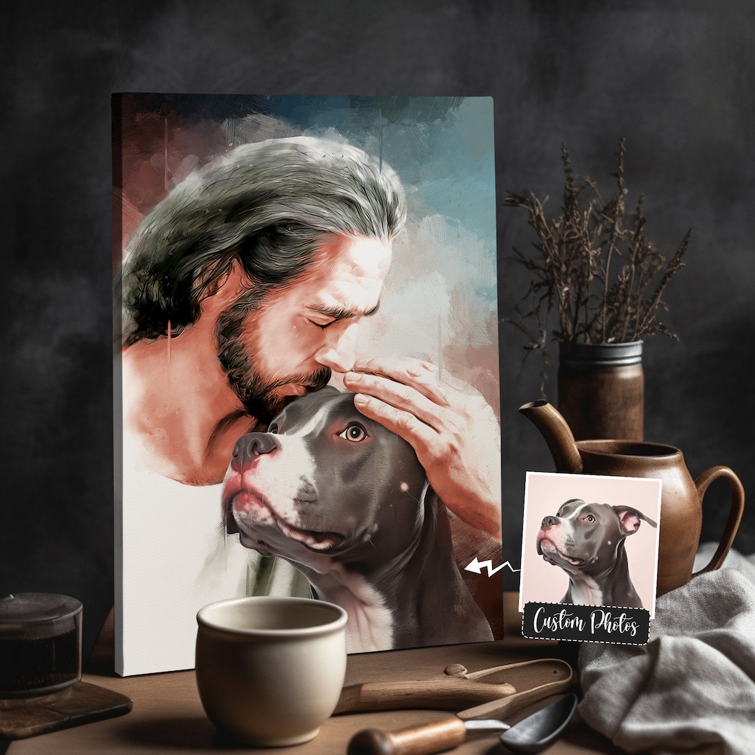 Jesus With Dog Oil Painting - Personalized Your Dog Cat - Pitbull Wall ...