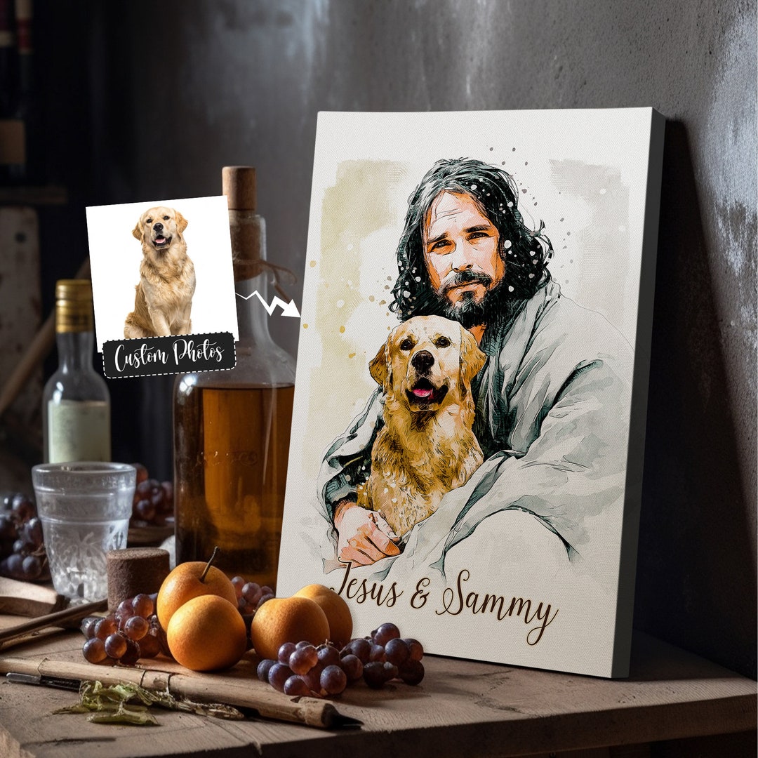 Personalized Canvas Your Dog Safe in the Arms of God Jesus Holding Dog ...