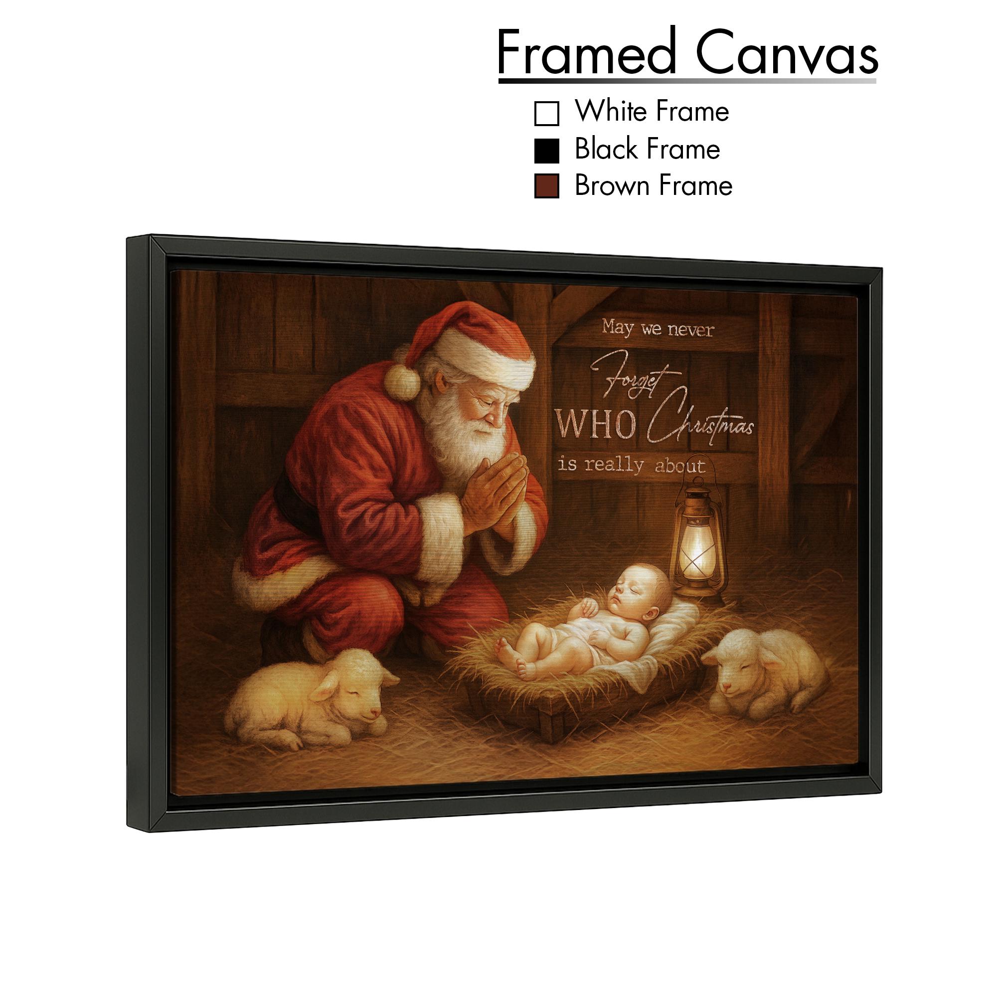 Santa Kneeling Before Manger Canvas - Christian Christmas Wall Art - Etsy