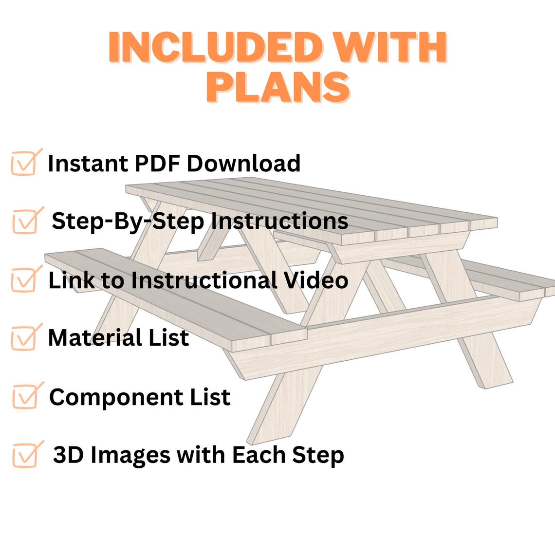 Picnic Table Plans - Step-by-step Instructions (PDF) - Etsy