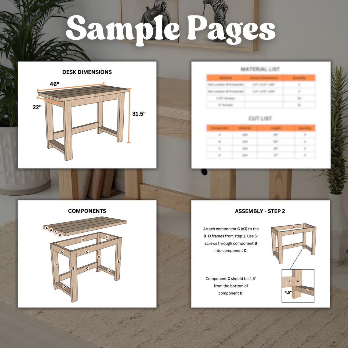 2x4 Desk Plans - Step-by-step Instructions (PDF) - Etsy