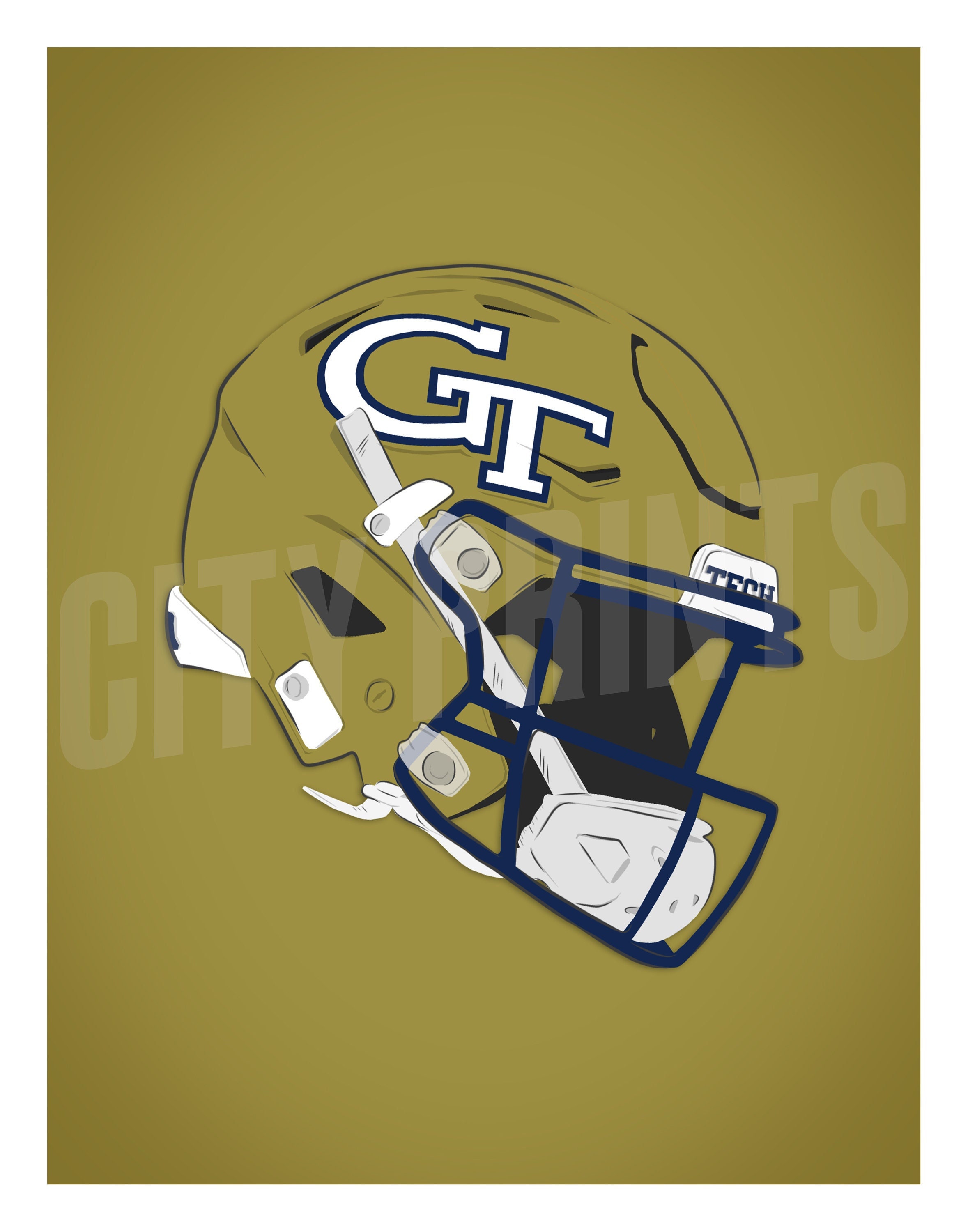 Georgia Tech Helmet Drawing Print - Etsy