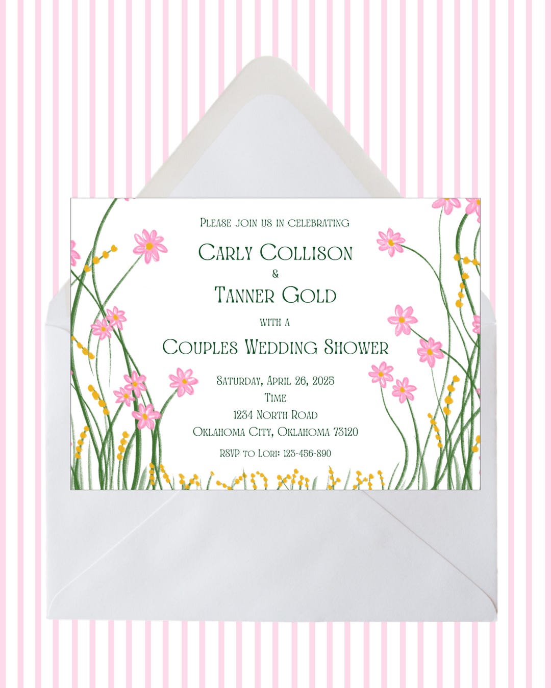 Editable Wedding Couples Shower Invitation | 5x7 Green & Pink Floral ...