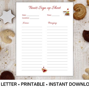Potluck Treat Sign up Sheet, Food Sign up Sheet, Printable Party Treats ...