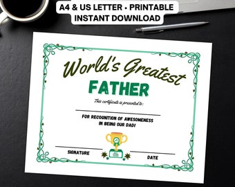 World's Best Father Certificate of Recognition, World's Best Dad Award ...