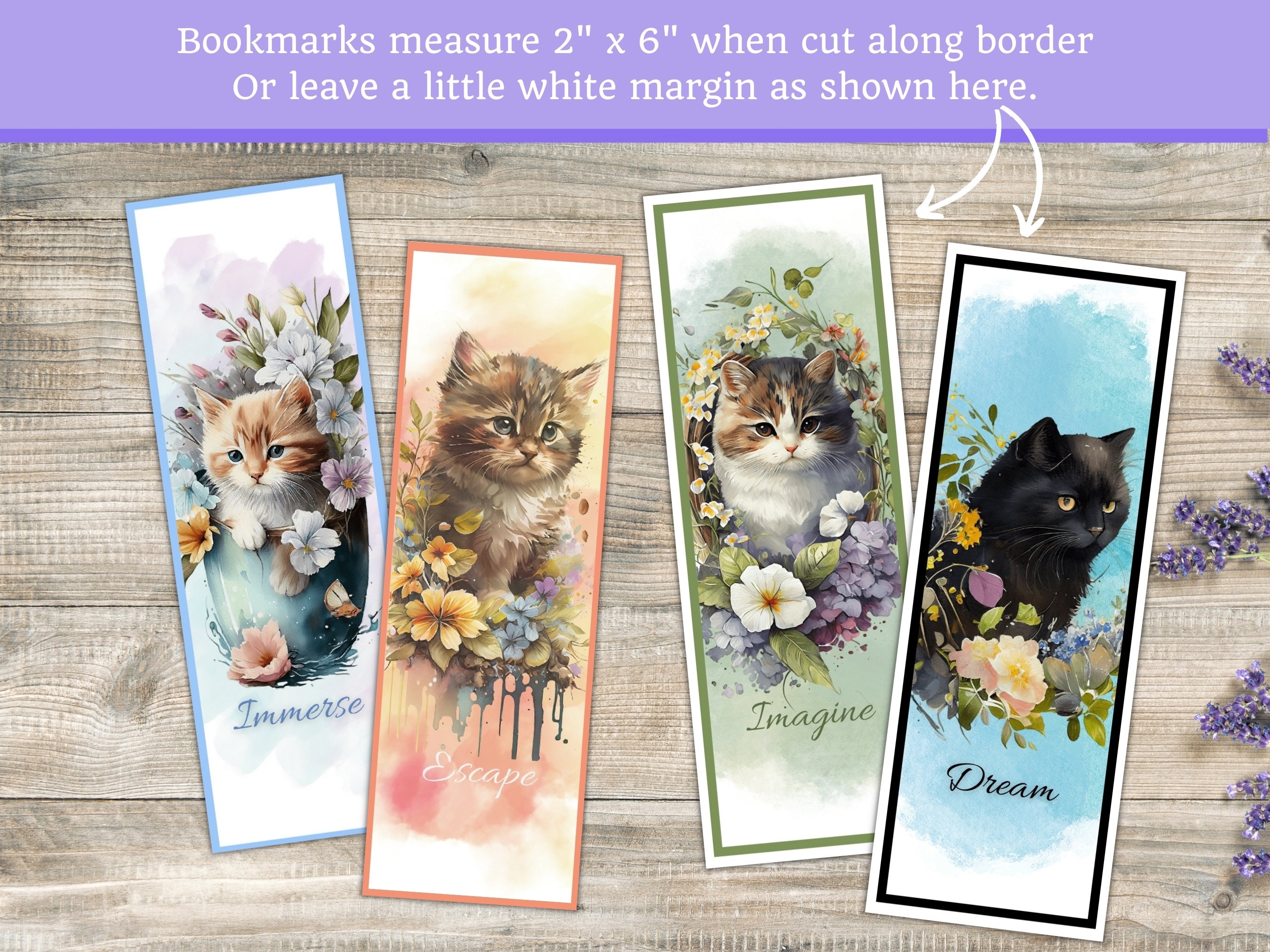 Watercolor Cat Bookmark Set, Printable Gift for Grandma, Cat Lover ...