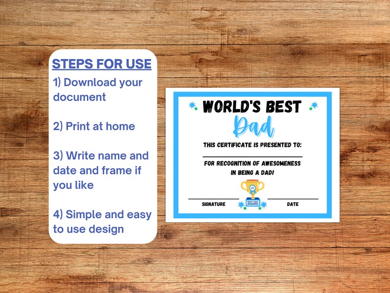 Best Dad Certificate of Appreciation Template Printable, Best Father ...